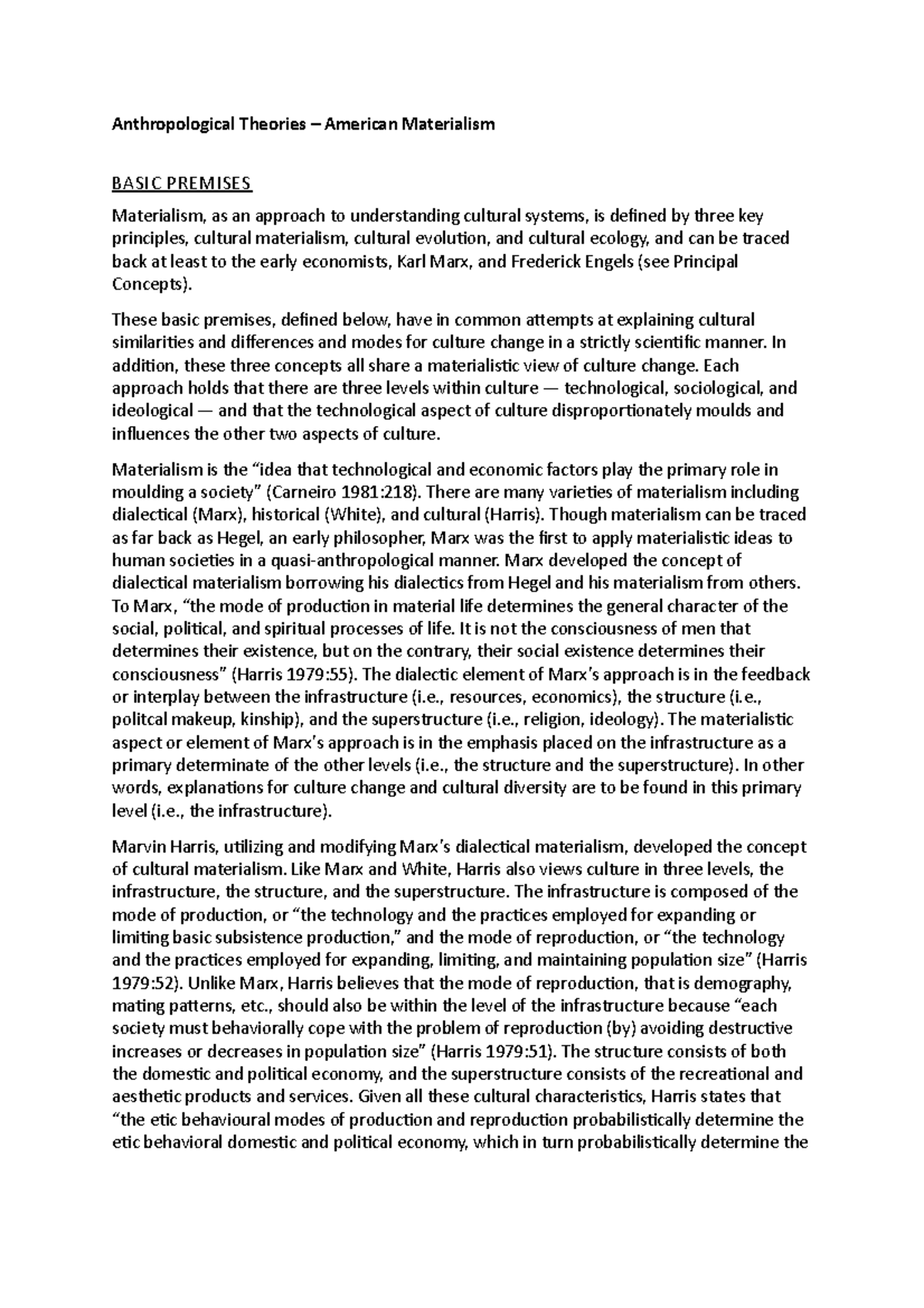 American Materialism - Grade: A - Anthropological Theories – American ...