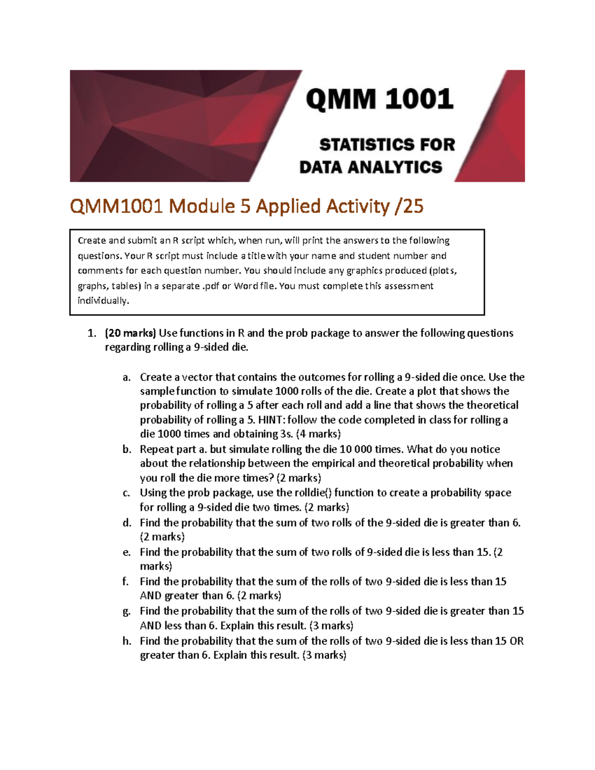 module 5 applied activity document assignment - QMM 1001 Module 5 ...