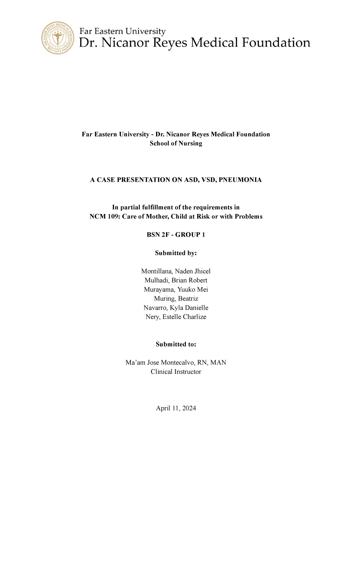 Case Presentation Pedia WARD - Far Eastern University - Dr. Nicanor ...