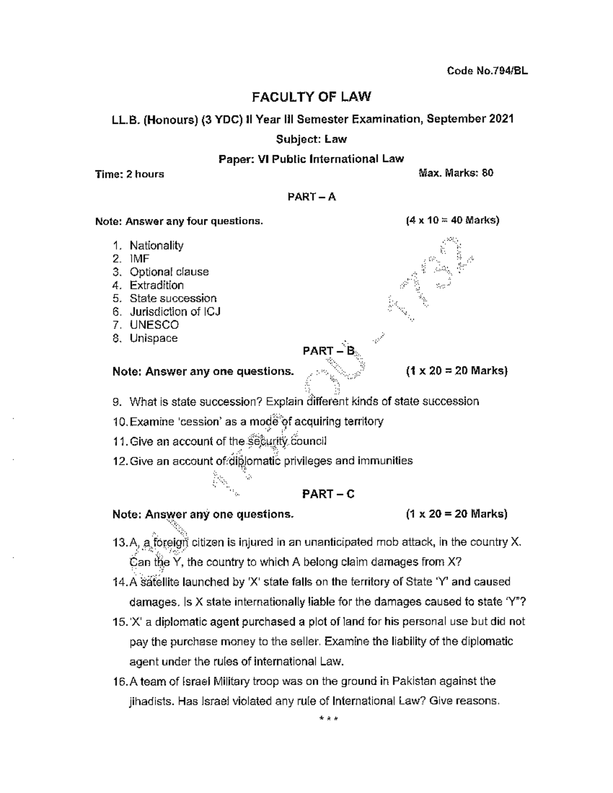 LLB 3YDC IV SEM Paper-II PART-III - LLB LAW (Honors - Studocu