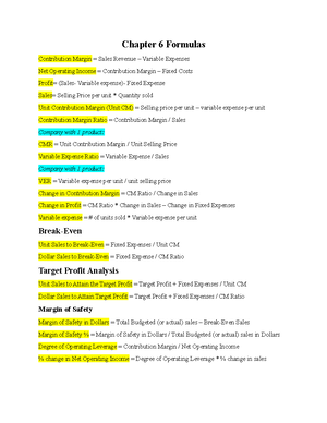 ACCT 201B Formula Sheet- exam 1 - Total Manufacturing overhead cost ...
