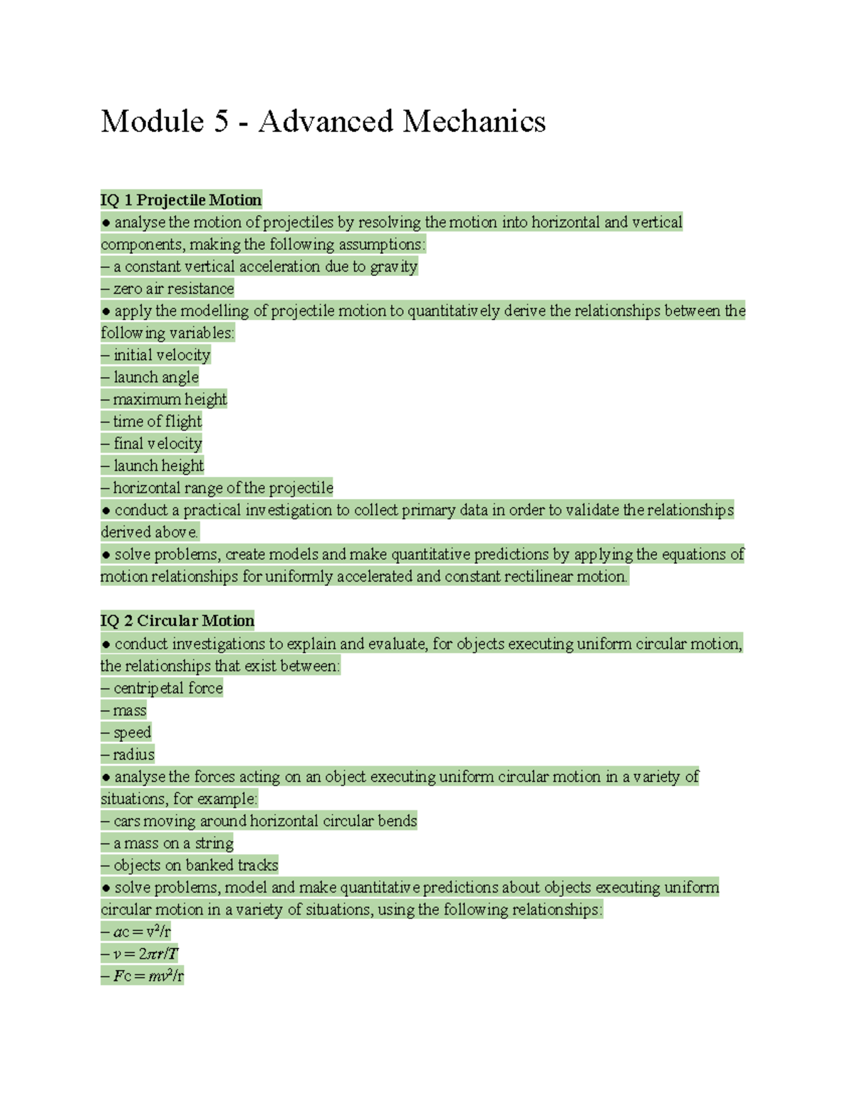 Physics Syllabus - All Modules - Module 5 - Advanced Mechanics IQ 1 ...