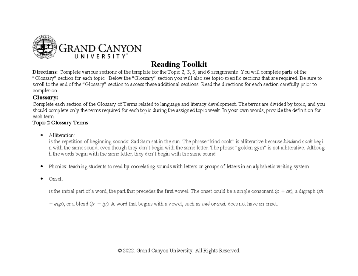 Reading Toolkit doc - Reading Toolkit Directions: Complete various ...