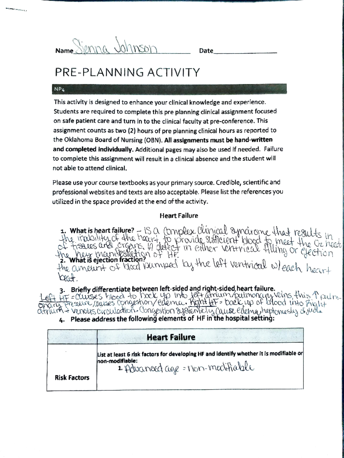 HF pre-plan - Pre-plan - Name PRE-PLANNING ACTIVITY NP This activity is ...