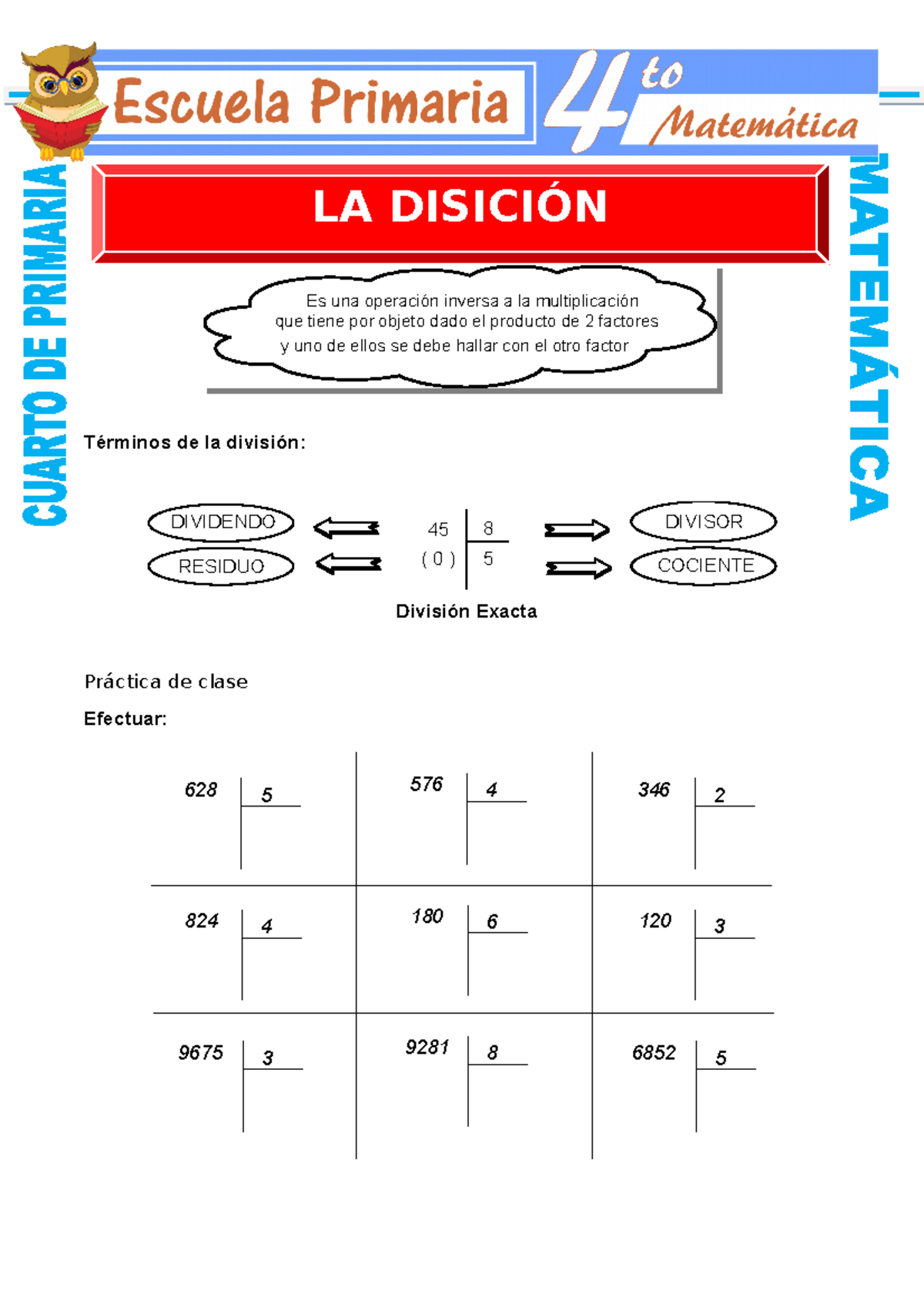 Que es La Division para Cuarto de Primaria - de Primaria Es una ...