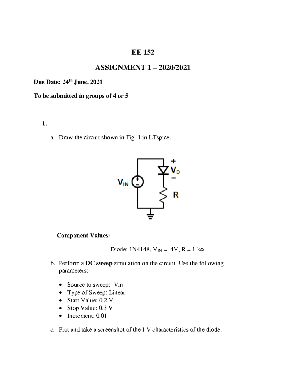 EE 152 Assignment 1 2020 2021 - EE 152 ASSIGNMENT 1 – 2020 /20 21 Due ...
