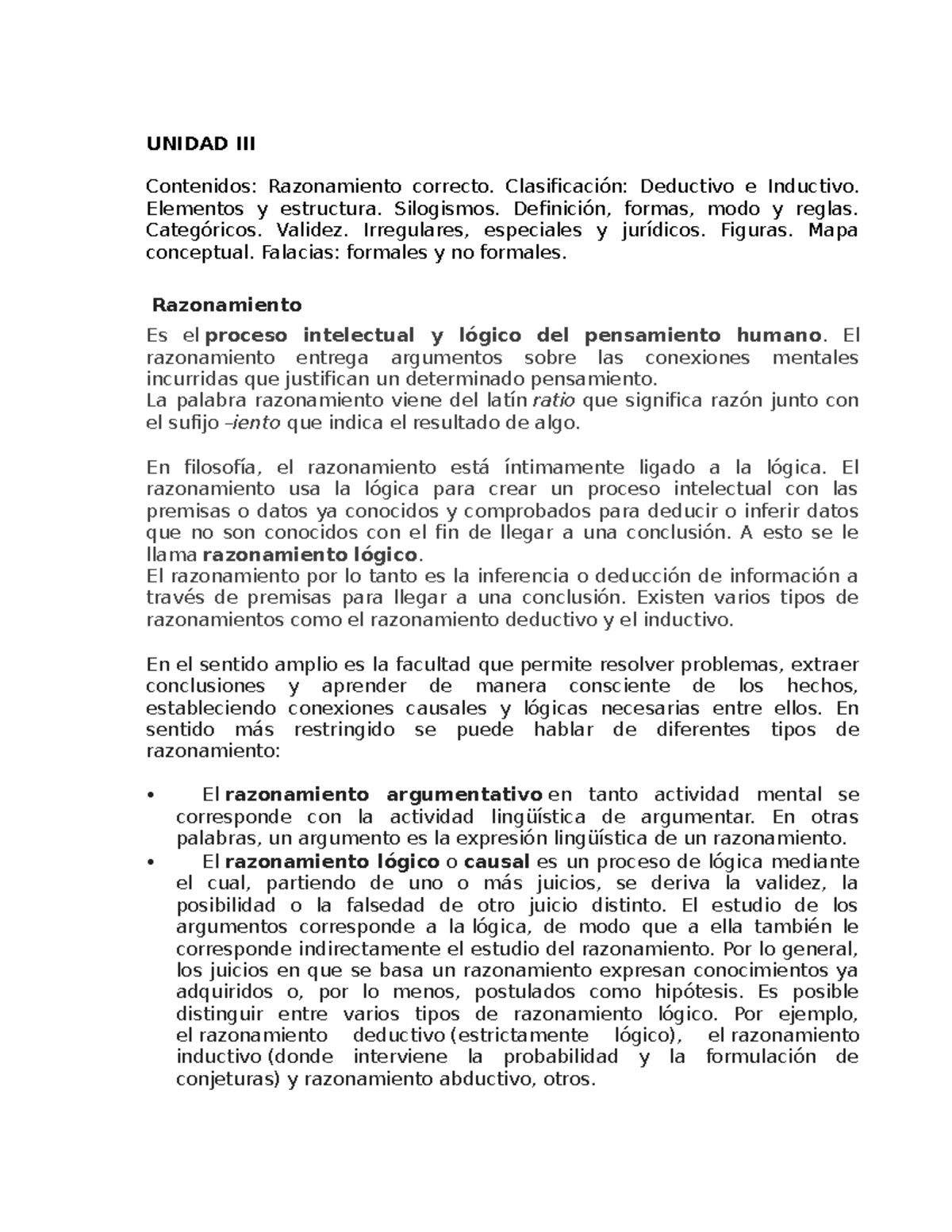 Unidad III logica - sssss - UNIDAD III Contenidos: Razonamiento ...