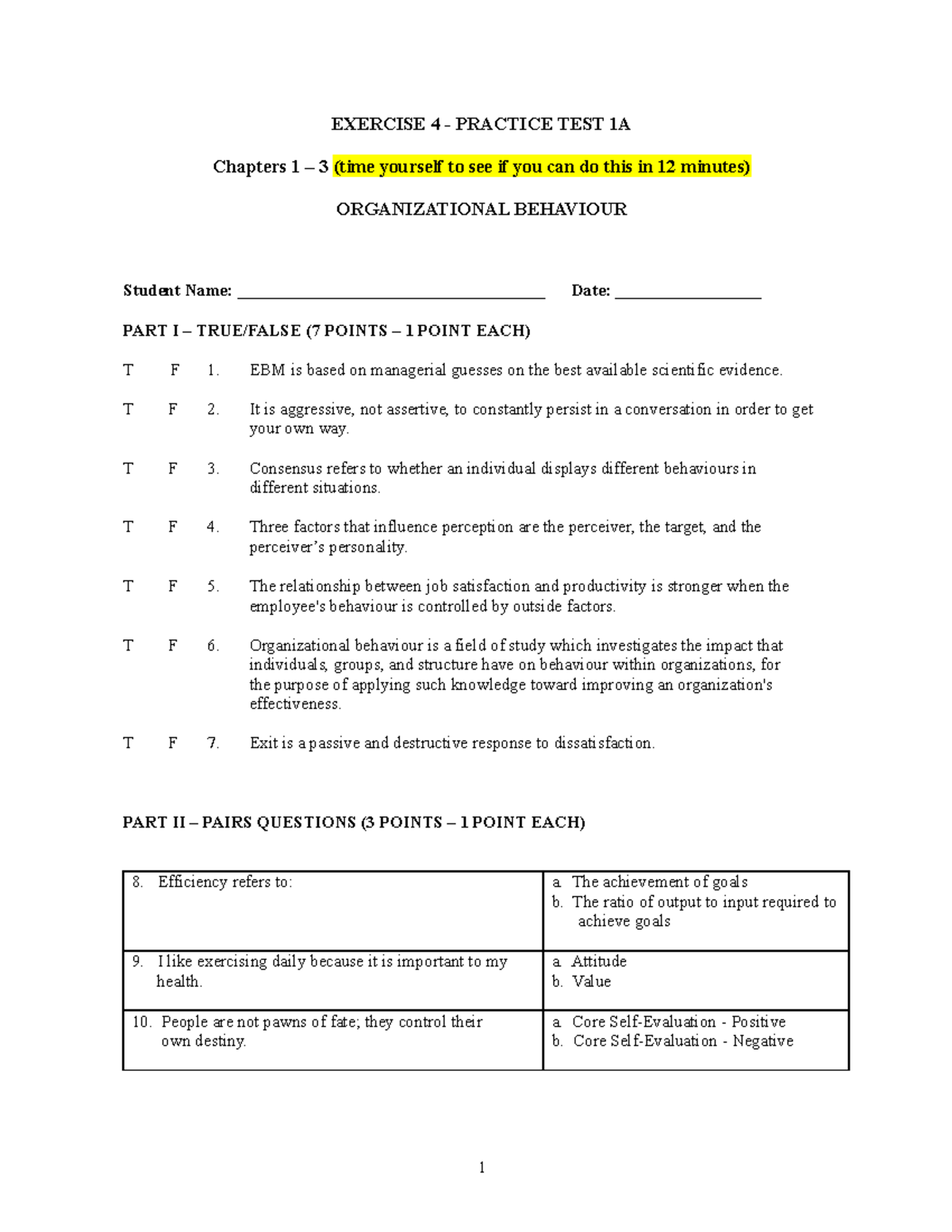 Chapter 3 Exercise 4 Practice EXERCISE 4 PRACTICE TEST 1A