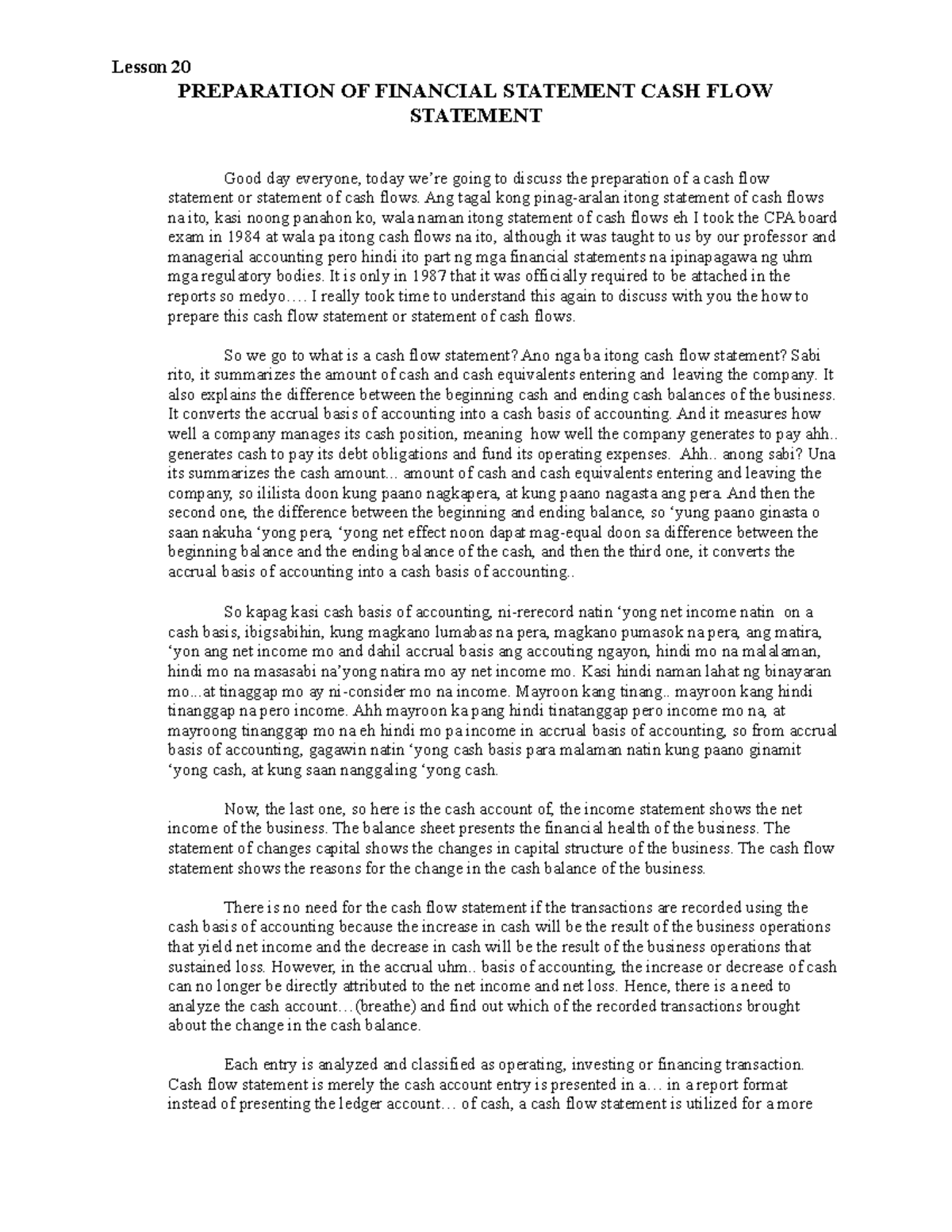 Preparation of Financial Statements Cash Flow Statement - Accountancy ...