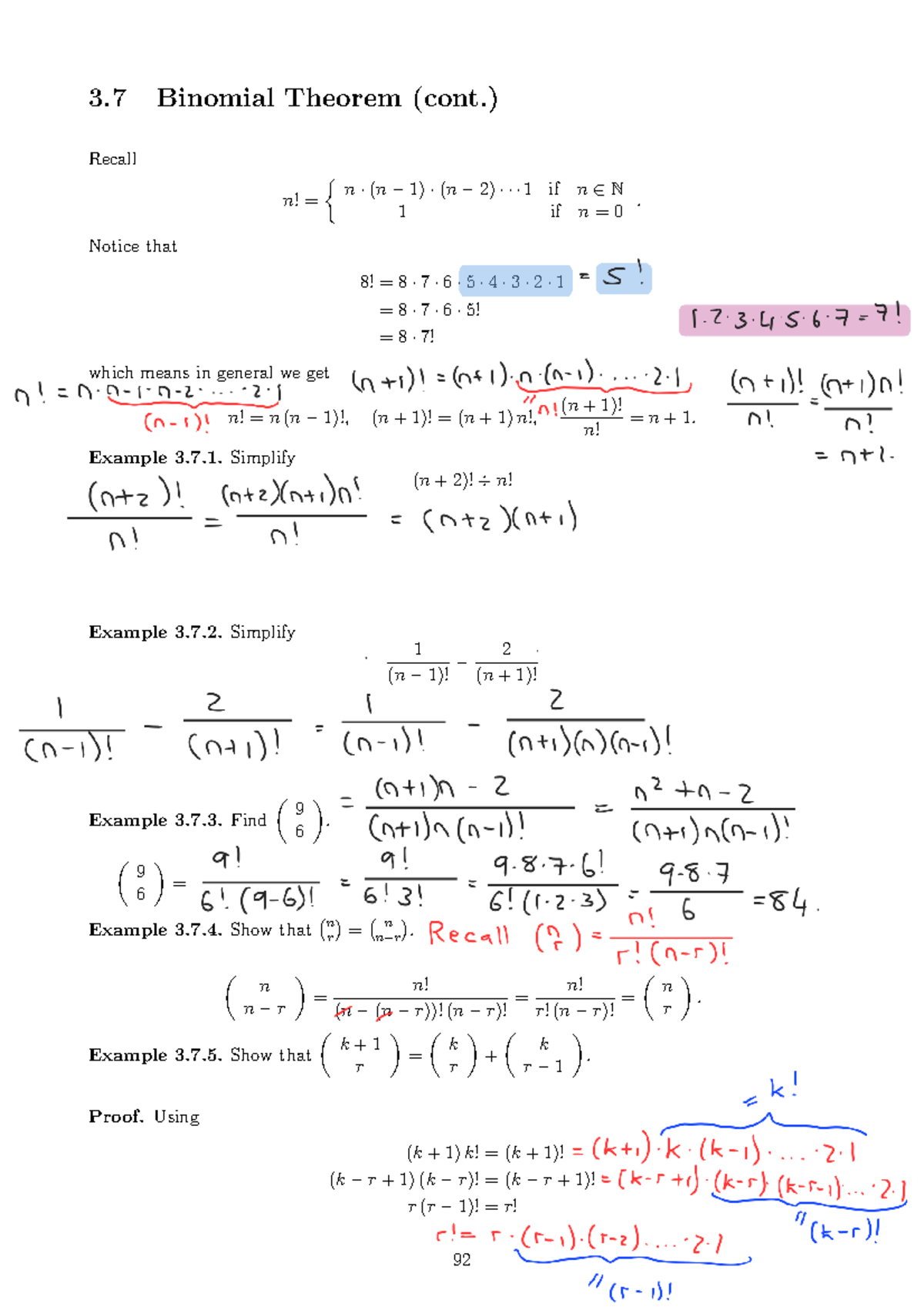 Algebra Block 2 Week 3 Lecture 1 notes - 3 Binomial Theorem (cont ...