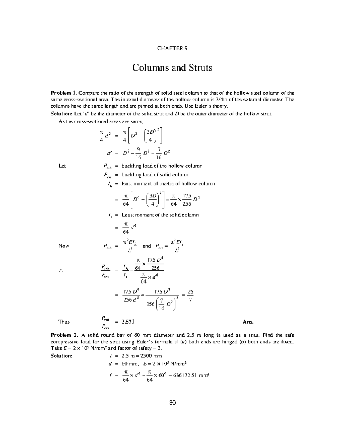 439325226 columns and struts solved pdf - CHAPTER 9 Columns and Struts Problem 1. Compare the ...