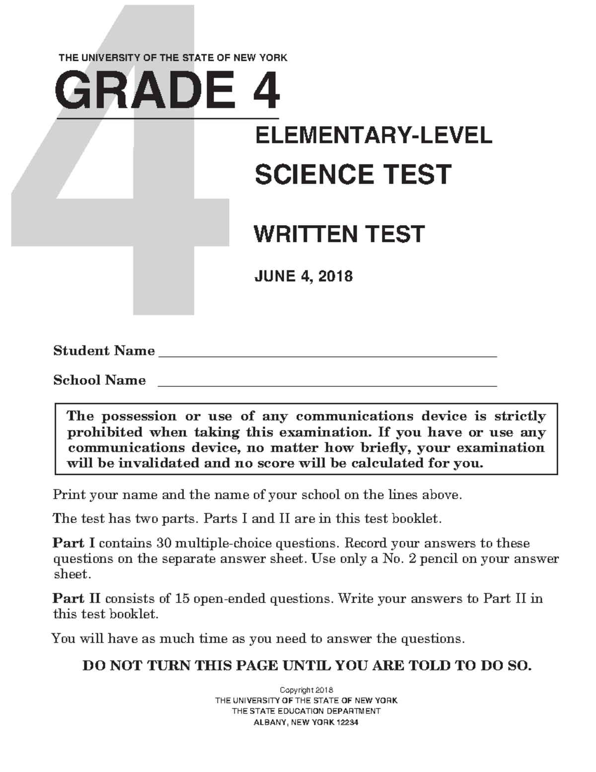 exam-for students - GraDe 4 eLeMenTary-LeveL sCienCe TesT wriTTen TesT ...