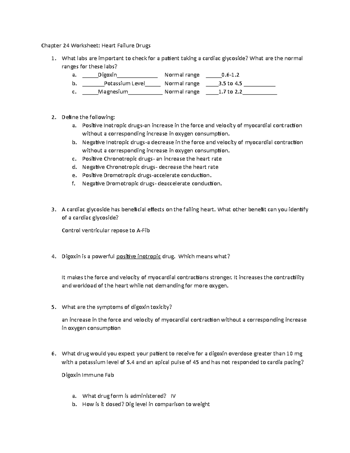 Chapter 24 Worksheet completed - Chapter 24 Worksheet: Heart Failure ...