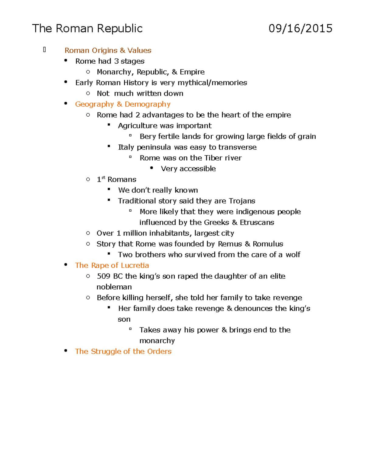 The Roman Republic - Outline combining book & class notes - The Roman ...
