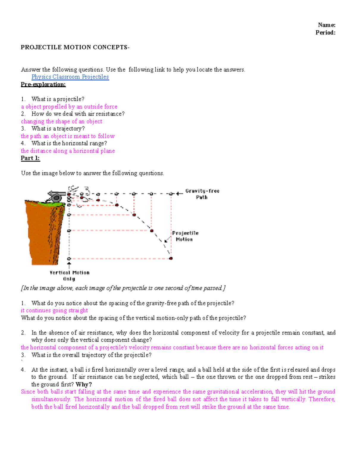 Copy of Projectile Motion Concepts Exploration - Name: Period ...