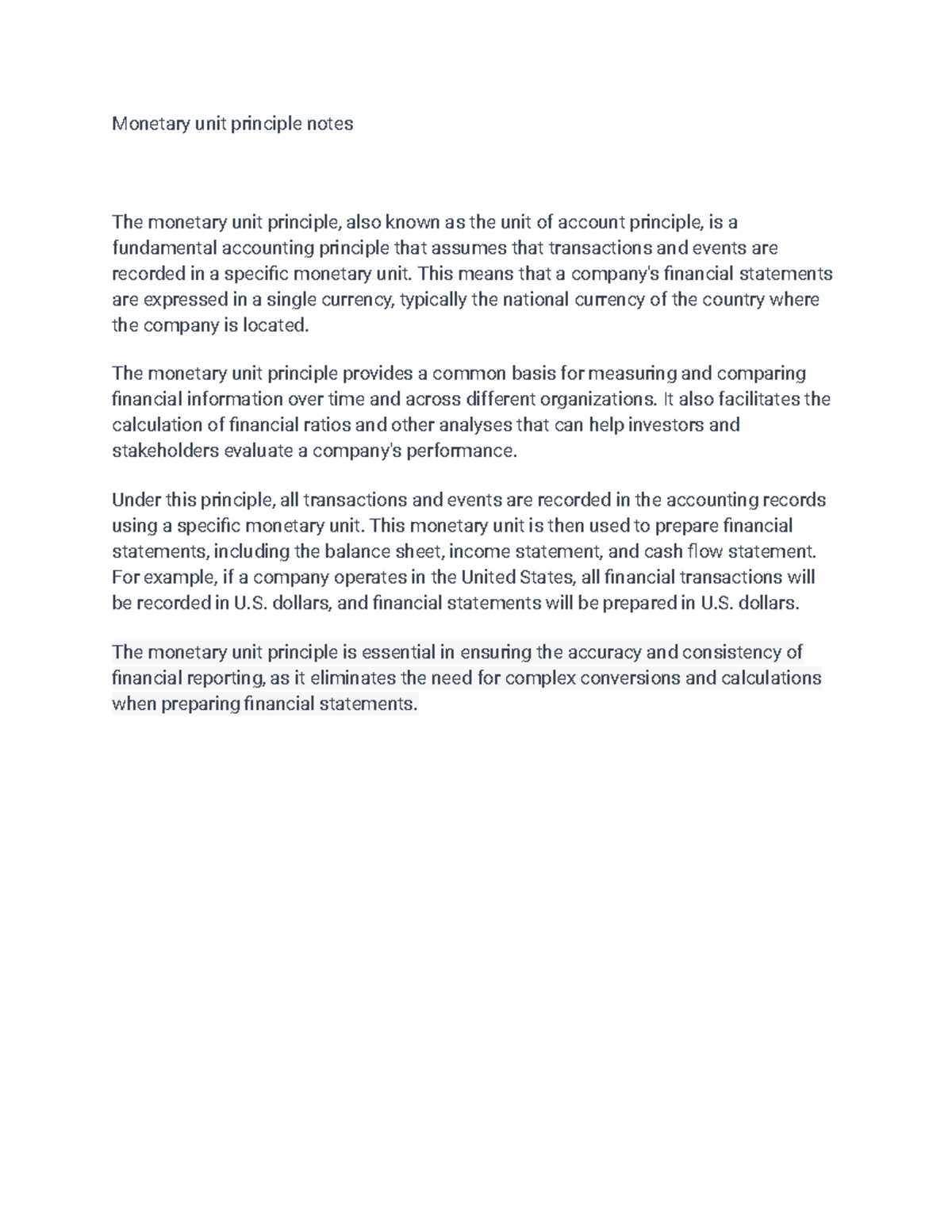 Monetary unit principle notes - This means that a company's financial ...