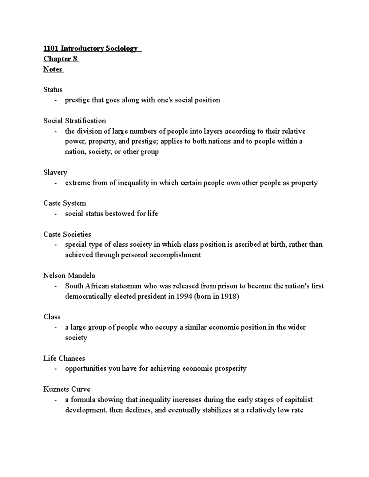 Intro sociology- chapter 8 notes - 1101 Introductory Sociology Chapter ...