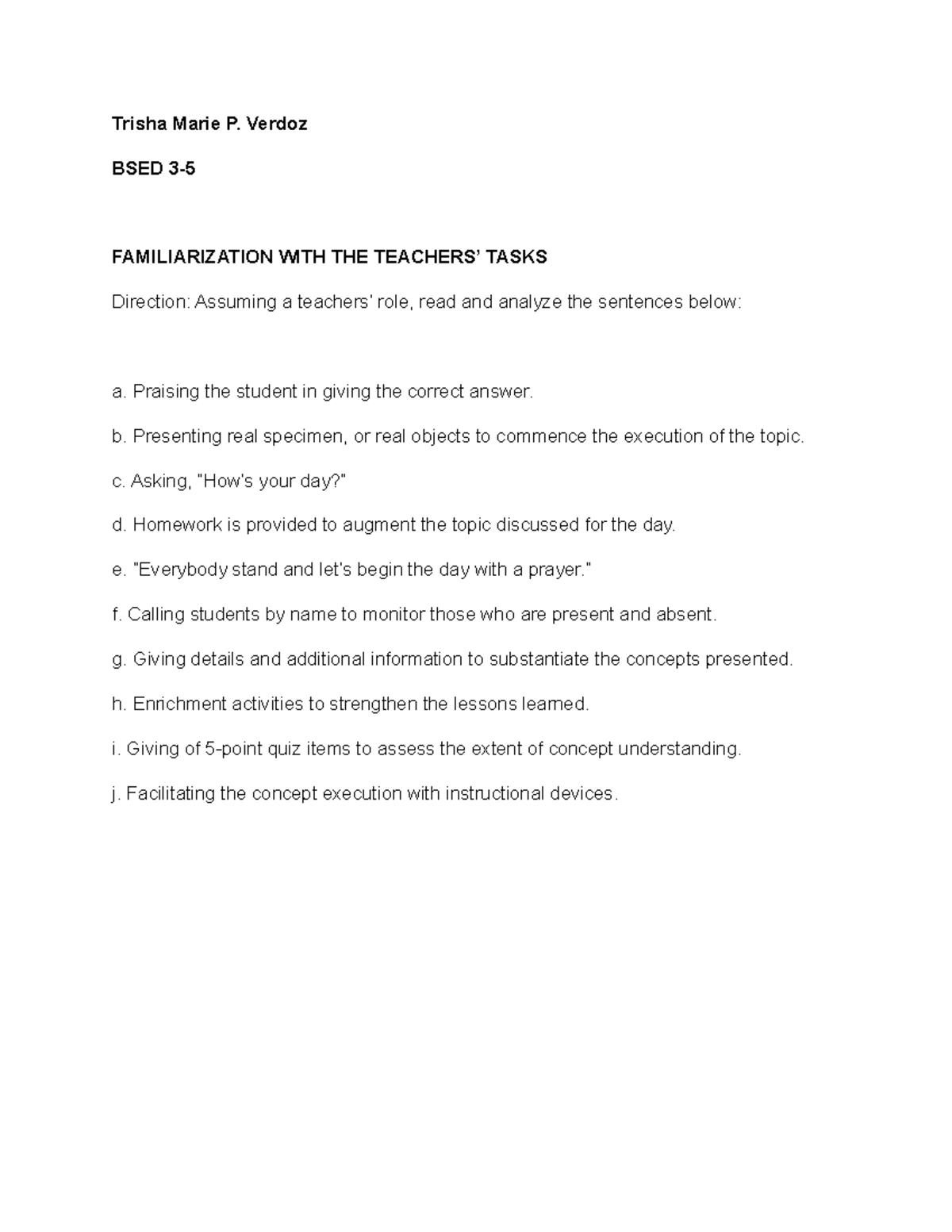 Activity 1 Familiarization WITH THE Teacher'S Tasks - Trisha Marie P ...