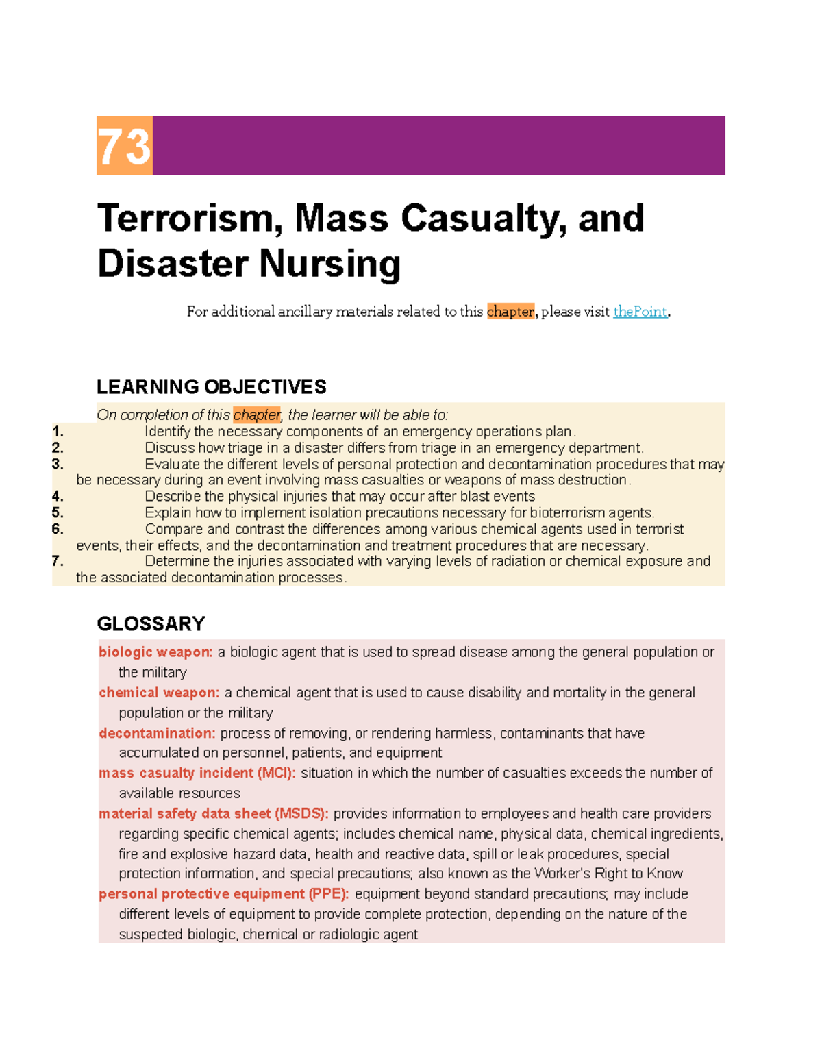 Chapter 73 Brunner Disaster Nursing (1) - 73 Terrorism, Mass Casualty ...