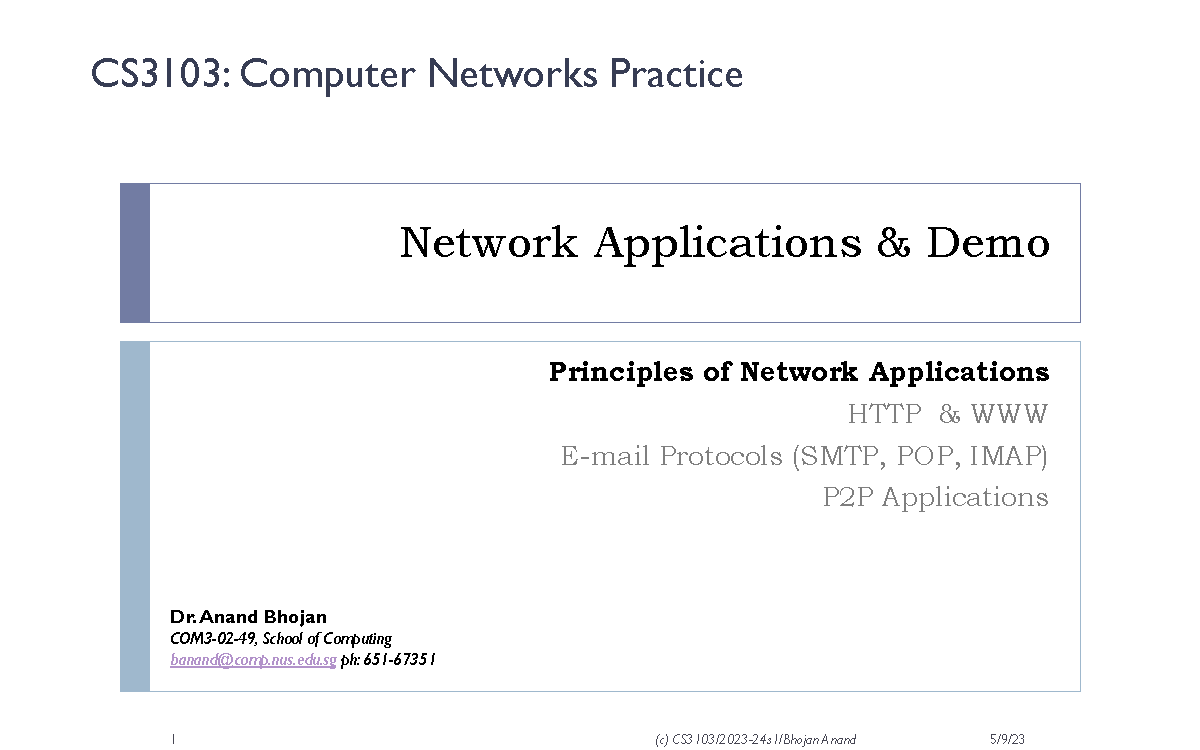 L4-Internet Applications - CS3103: Computer Networks Practice Dr. Anand Bhojan COM3- 02 - 49 ...