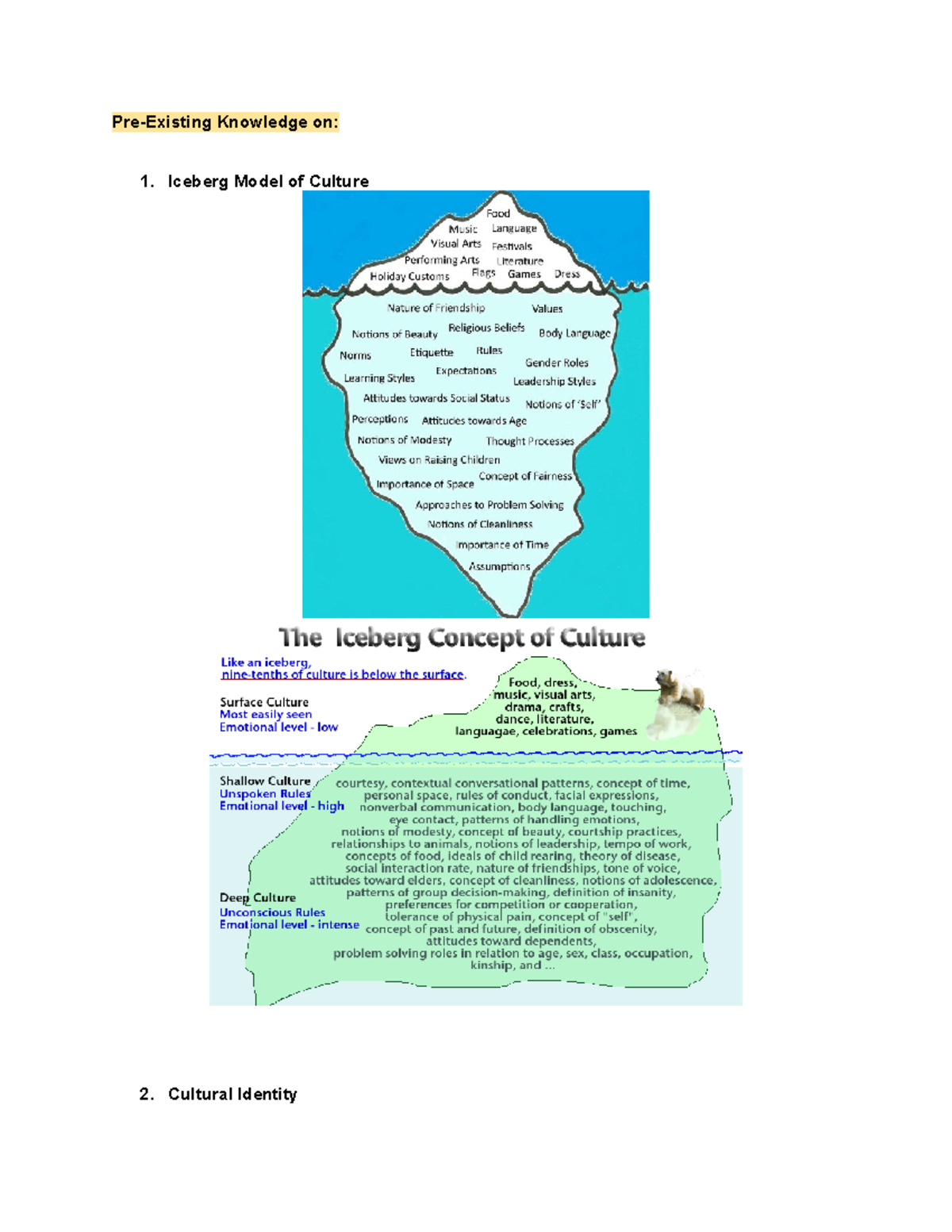 Class 1 Introduction - Pre-Existing Knowledge on: Iceberg Model of ...
