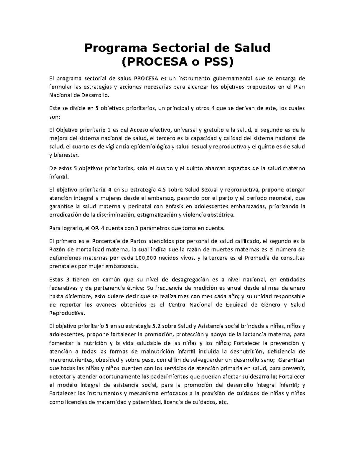 Programa Sectorial de Salud - Programa Sectorial de Salud (PROCESA o PSS) El programa sectorial ...