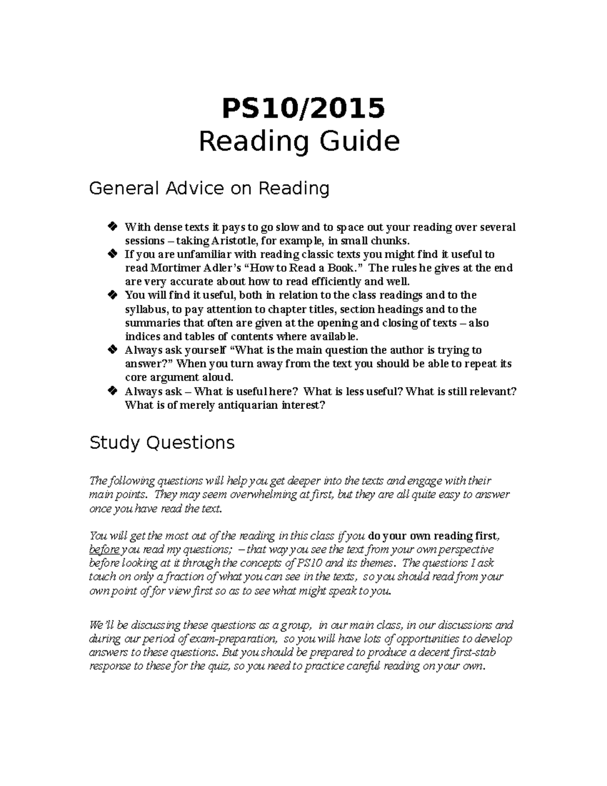 Reading Guide - PS10/ Reading Guide General Advice on Reading With ...