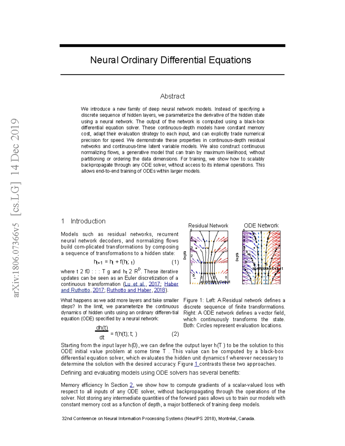 Neural Ordinary Differential Equations [cs] 14 Dec 2019 Neural Ordinary Differential Equations