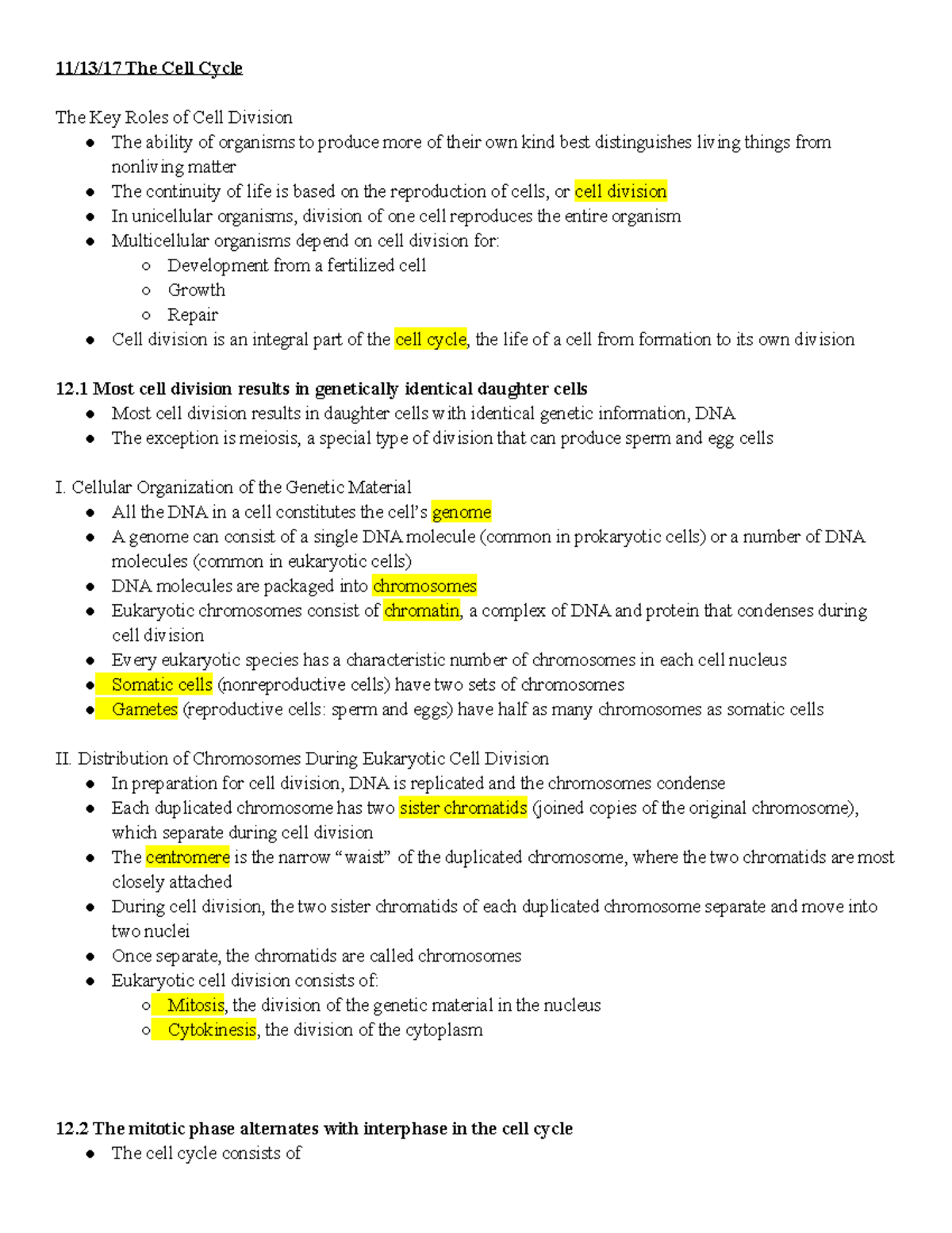 The Cell Cycle - Lecture notes 14 - The Cell Cycle The Key Roles of ...