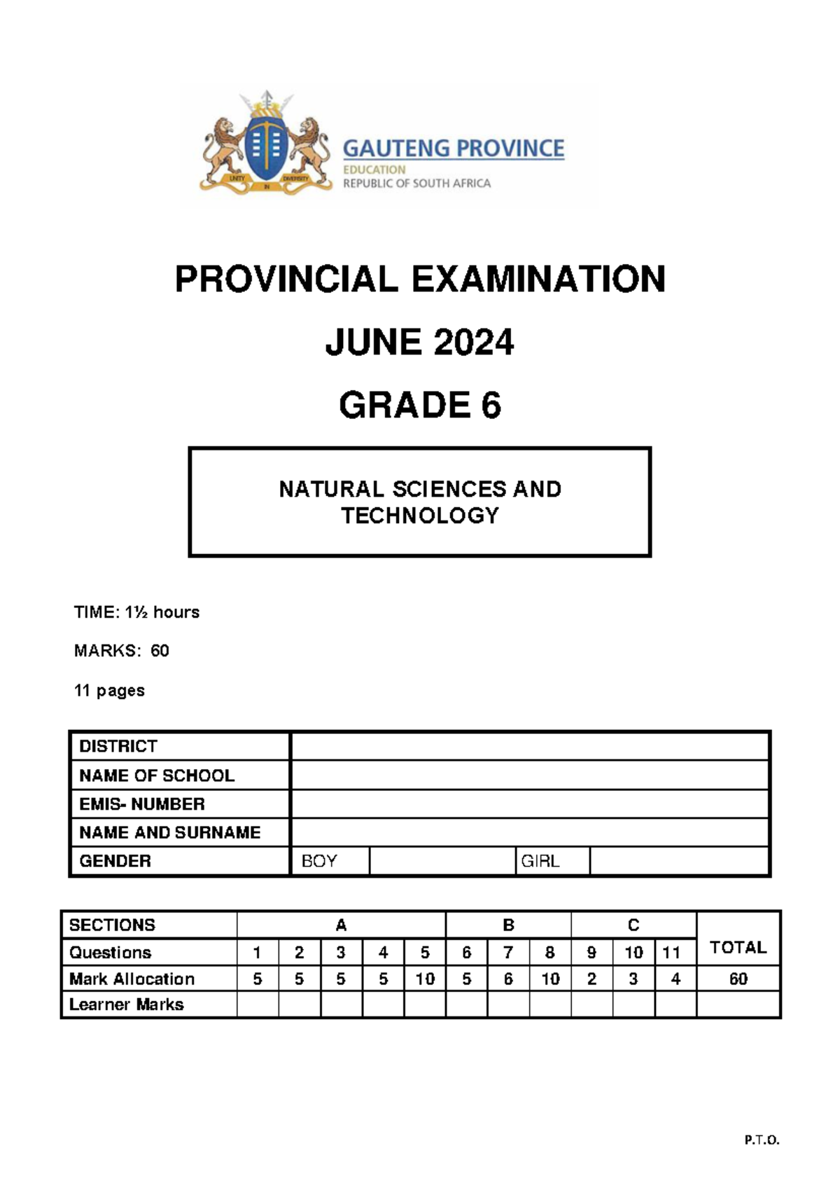Gr 6 NST (English) June 2024 Question Paper - PROVINCIAL EXAMINATION ...