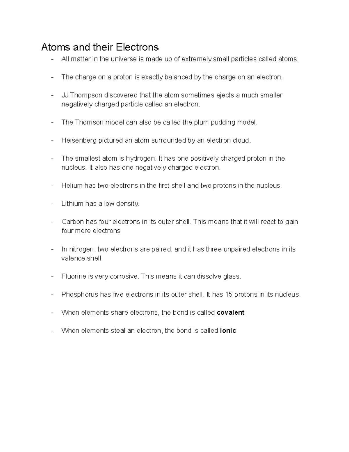 Atoms and their Electrons Notes - Atoms and their Electrons All matter ...