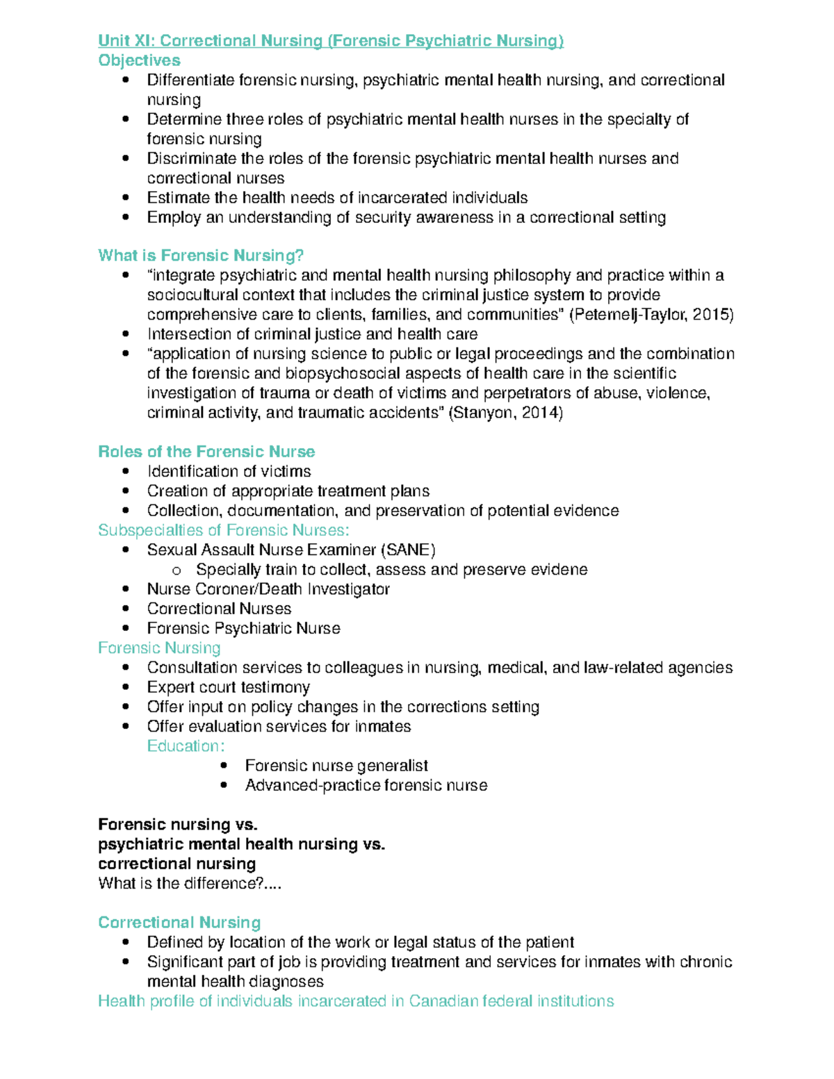 Unit 11-Forensic nursing (304) - Unit XI: Correctional Nursing ...