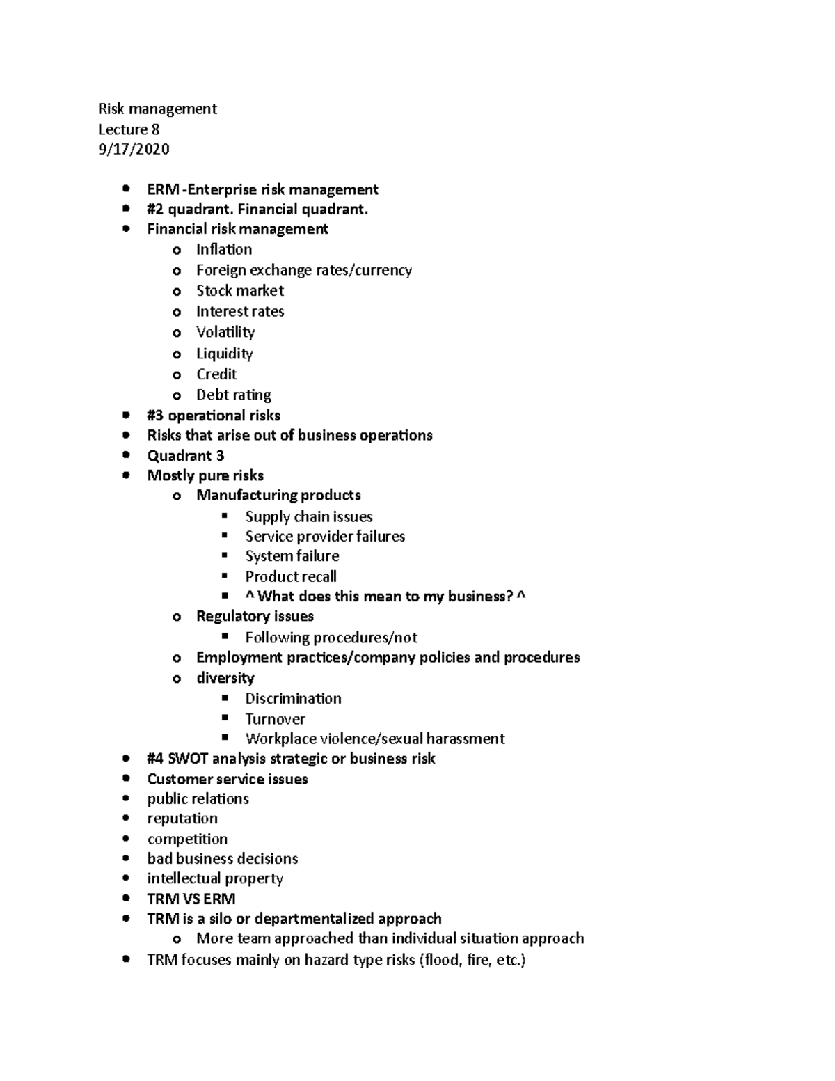 Intro to risk management lecture notes qcdwdfwfw - Risk management ...