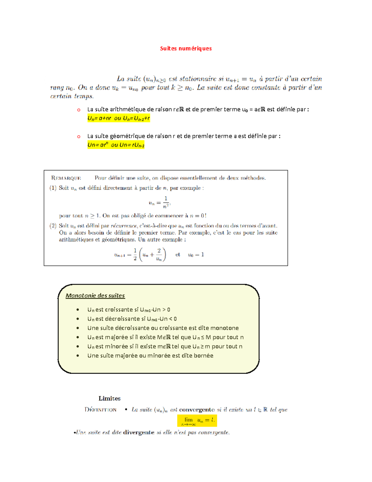 Suites - Notes de cours 4 - Suites numériques o La suite arithmétique ...
