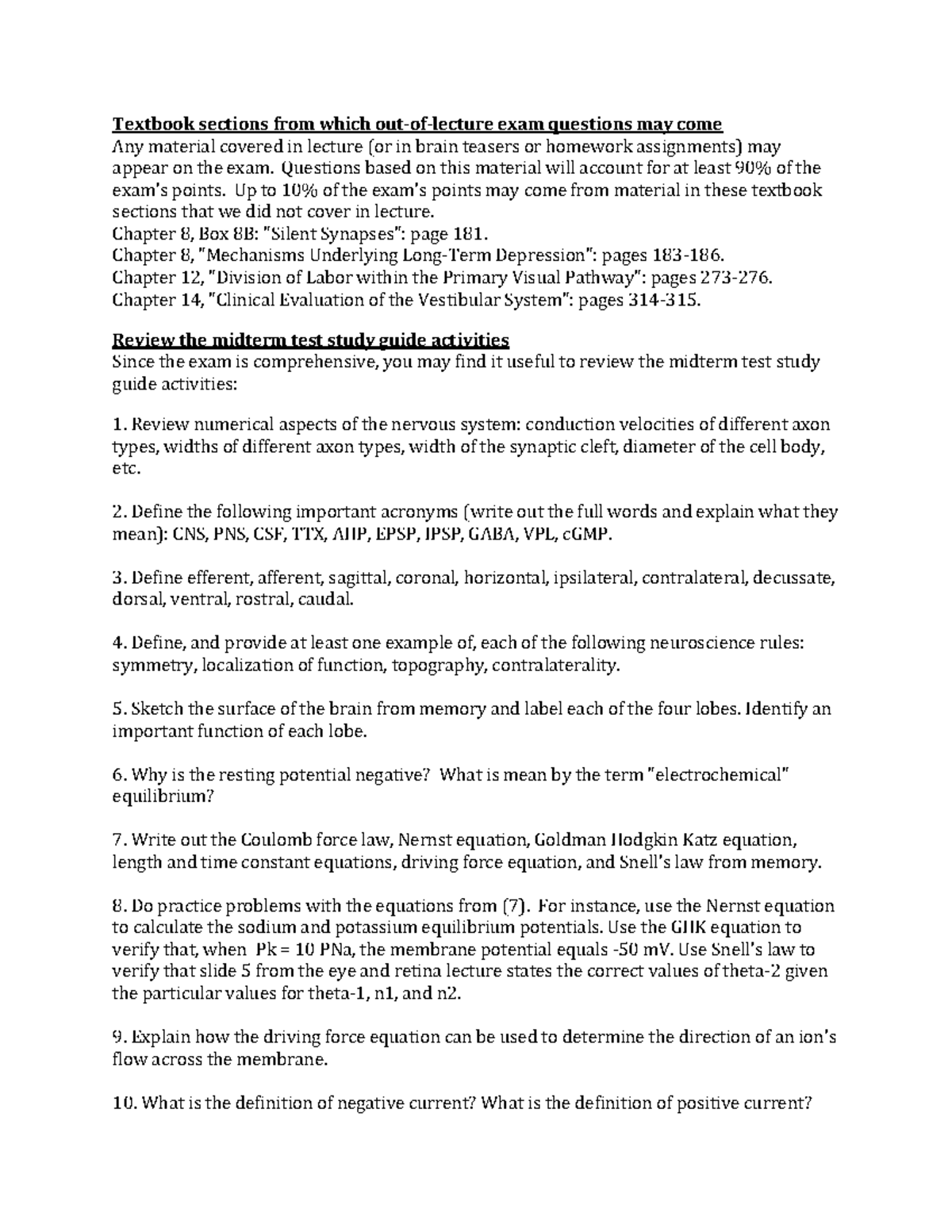 Neuro Exam Review - Warning: TT: undefined function: 32 Textbook sections from which out-of ...