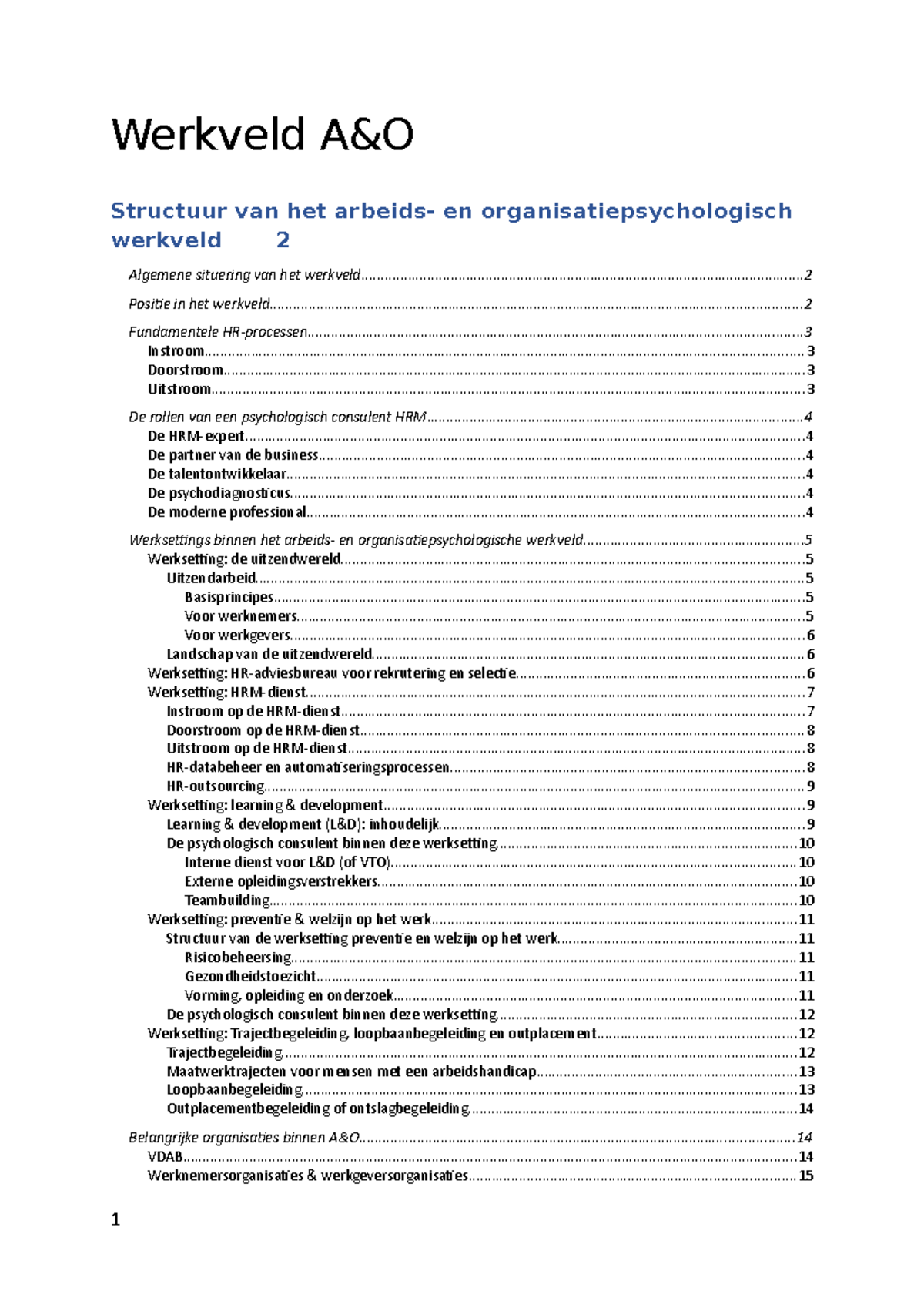Werkveld A&O - Werkveld A&O werkveld Structuur van het arbeids- en ...