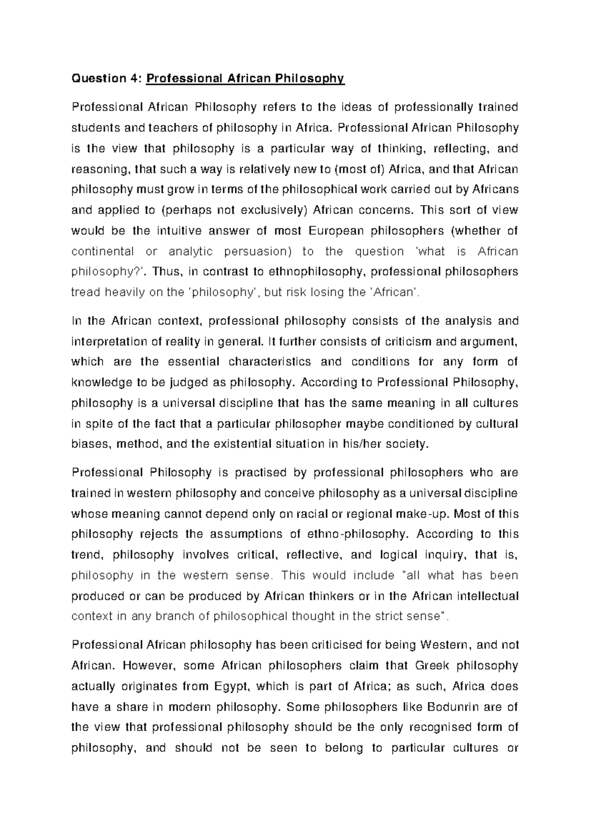 Upload - Question 4: Professional African Philosophy Professional ...