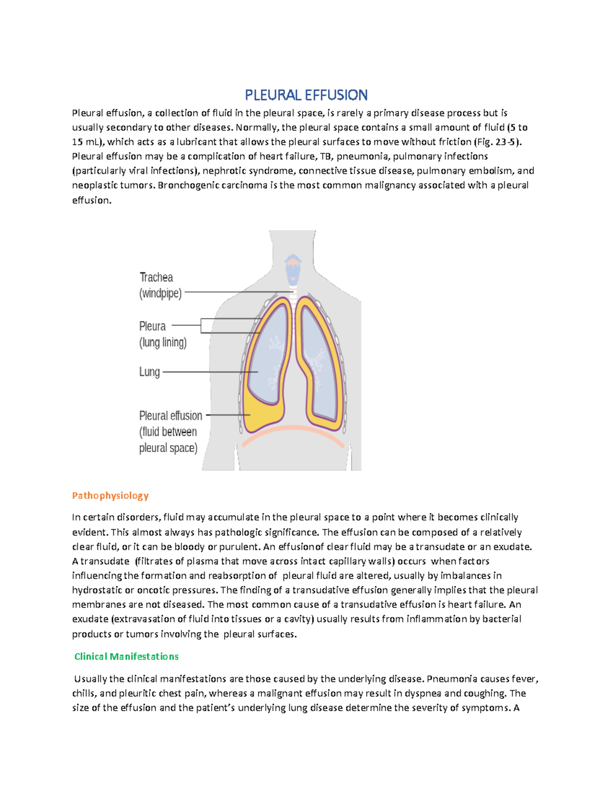 Pleural Effusion - PLEURAL EFFUSION Pleural effusion, a collection of ...