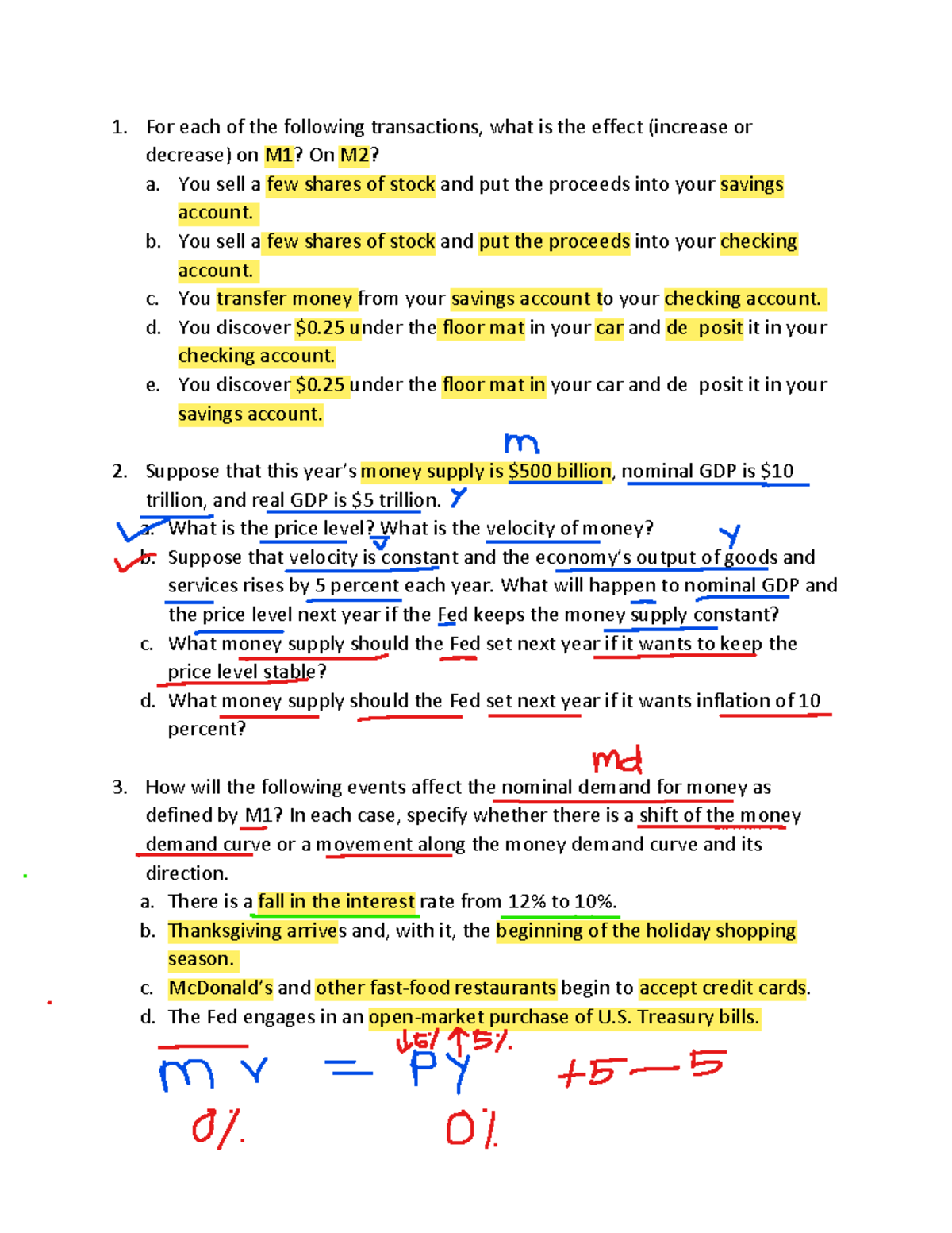 Tutorial Question and Answer Chapter 6 - Money - For each of the following transactions, what is ...