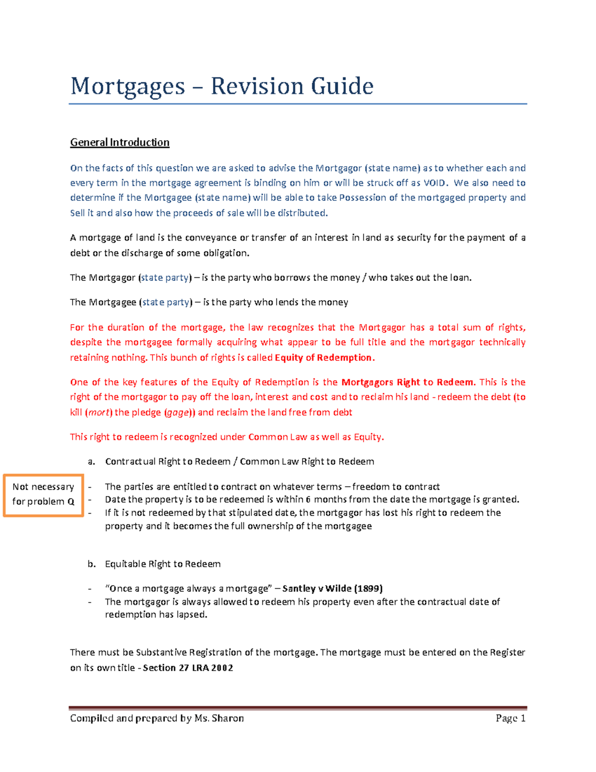 Property Land law-answer guide - Mortgages - Mortgages – Revision Guide ...