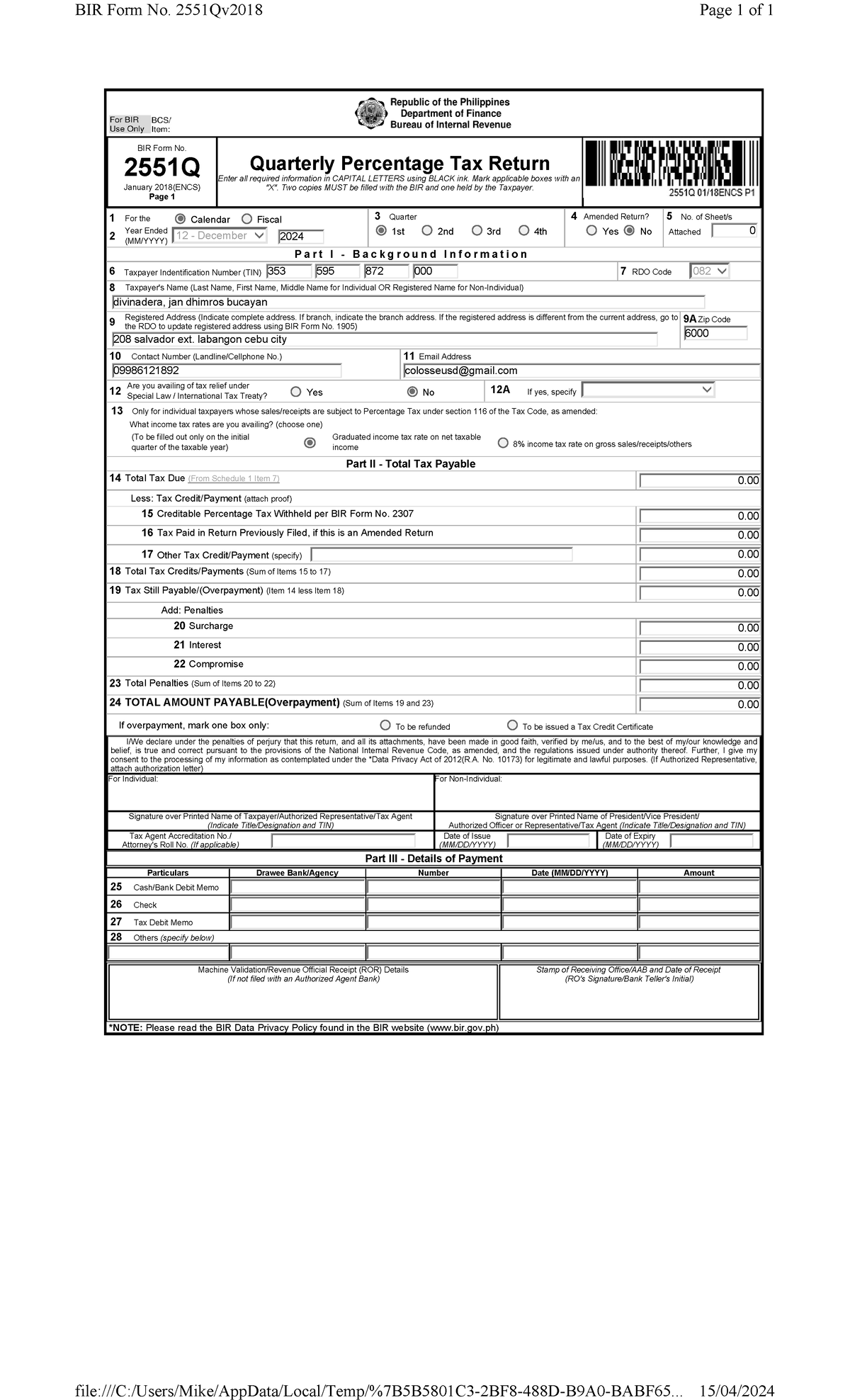AA-1 - nursing notes - BIR Form No. 2551Q January 2018(ENCS) Page 1 ...