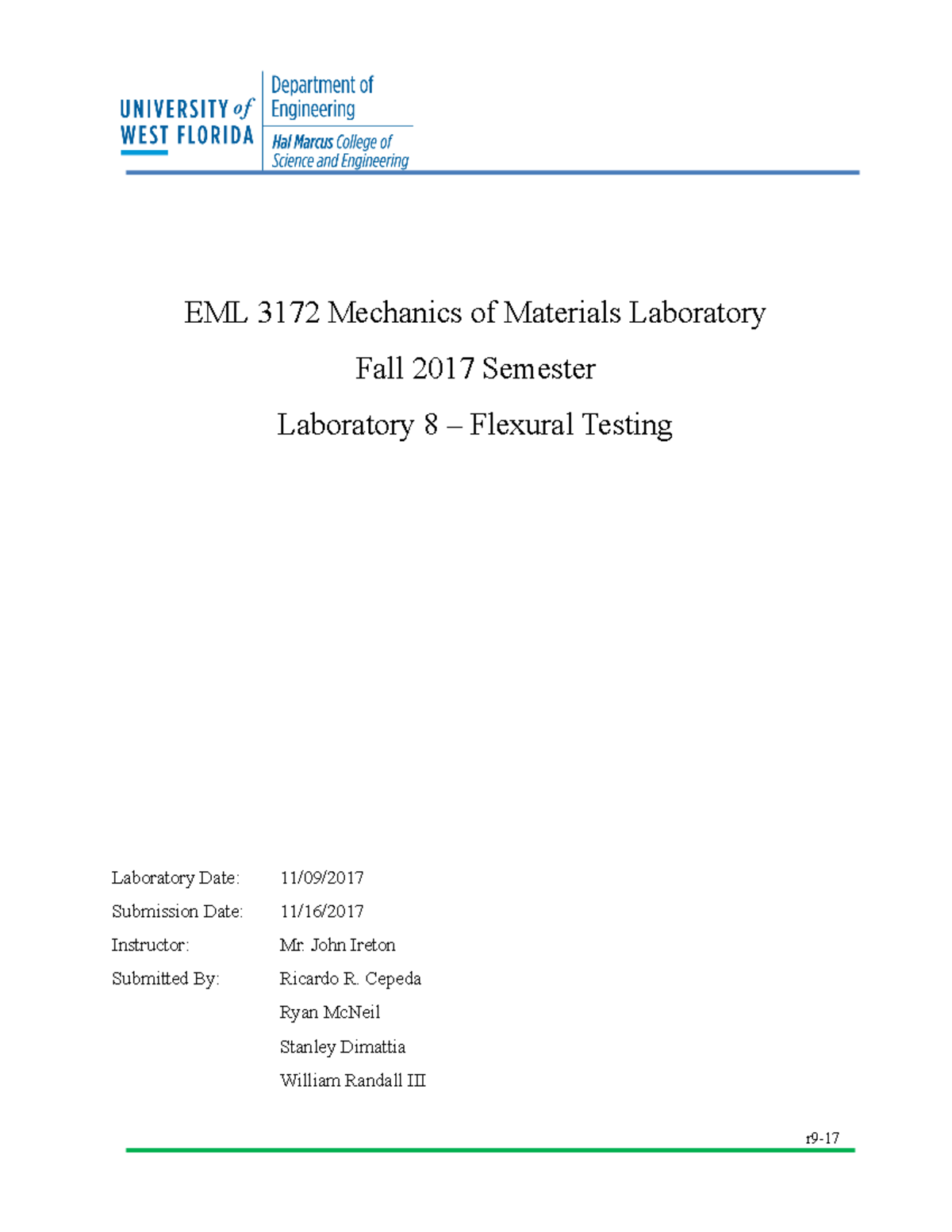 EML 3172L Lab 8 Final Report template - EML 3172 Mechanics of Materials Laboratory Fall 2017 ...