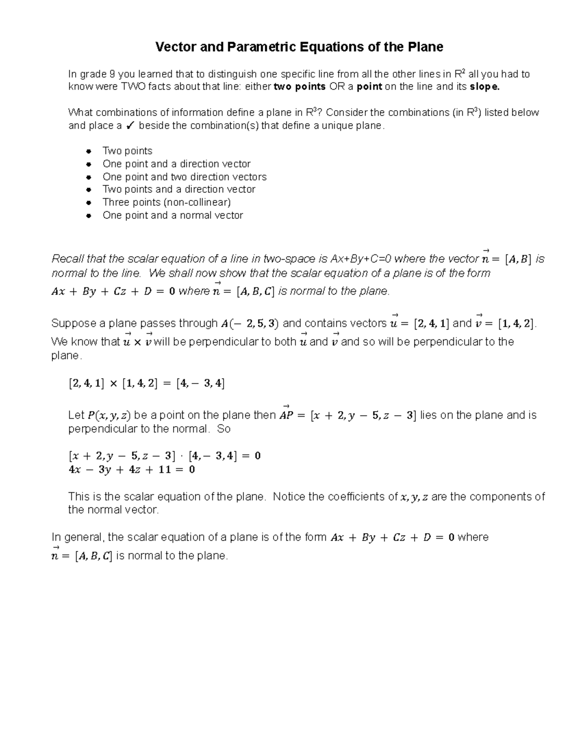 06a Vector And Parametric Equations Of The Plane Lesson Vector And Parametric Equations Of