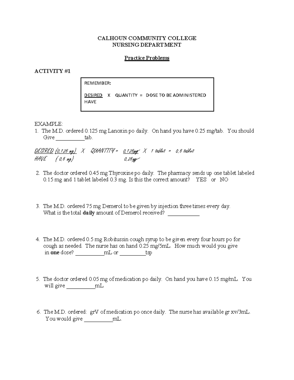 Practice Problems Part 1 with Answers - CALHOUN COMMUNITY COLLEGE ...