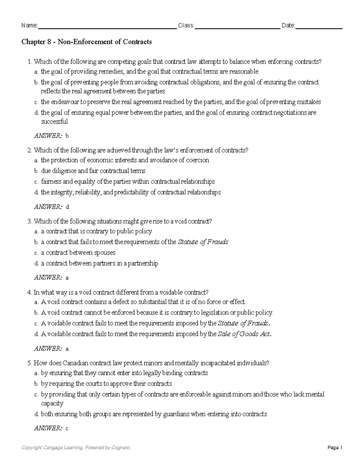 Chapter 8 Non Enforcement of Contracts - - Studocu