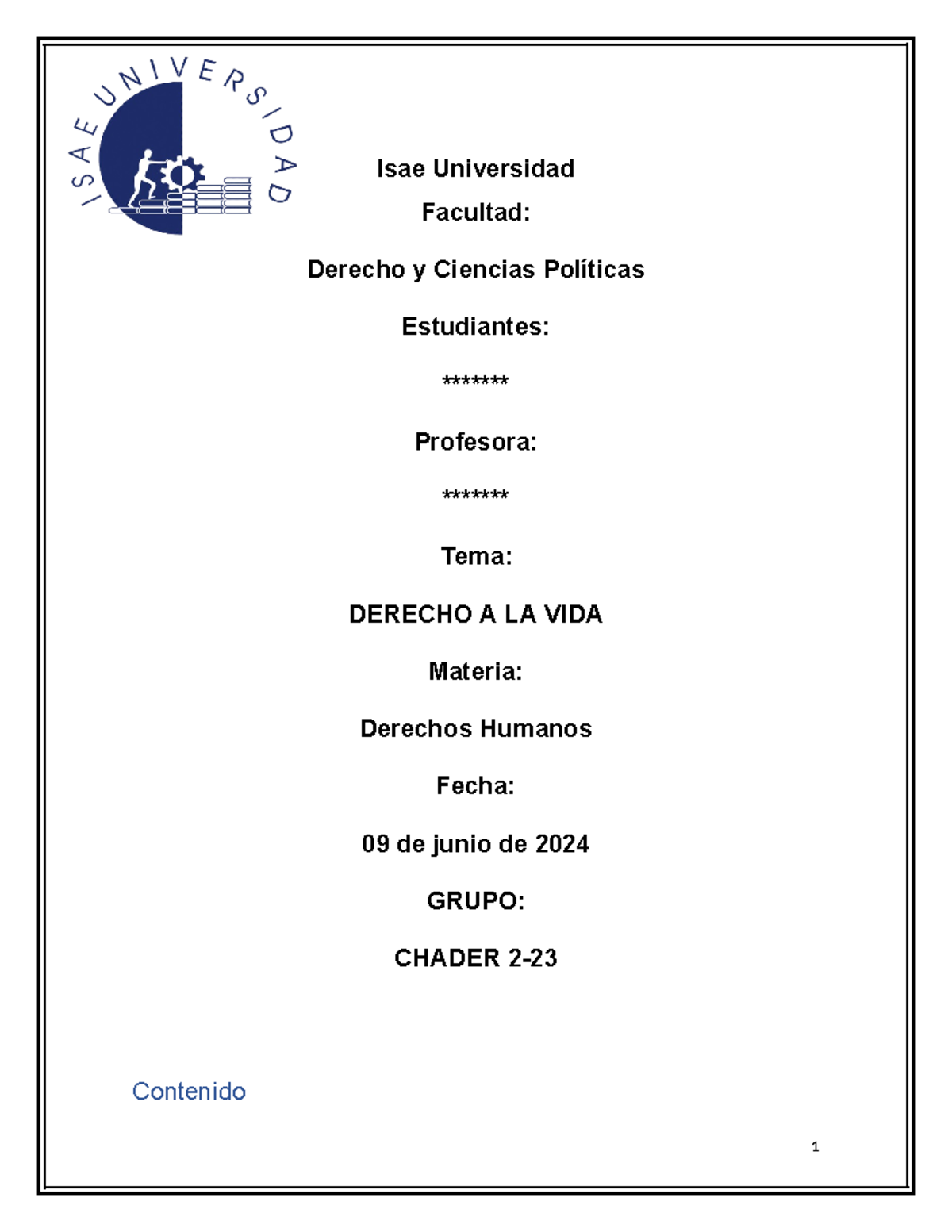 Derecho A LA VIDA - Isae Universidad Facultad: Derecho y Ciencias ...