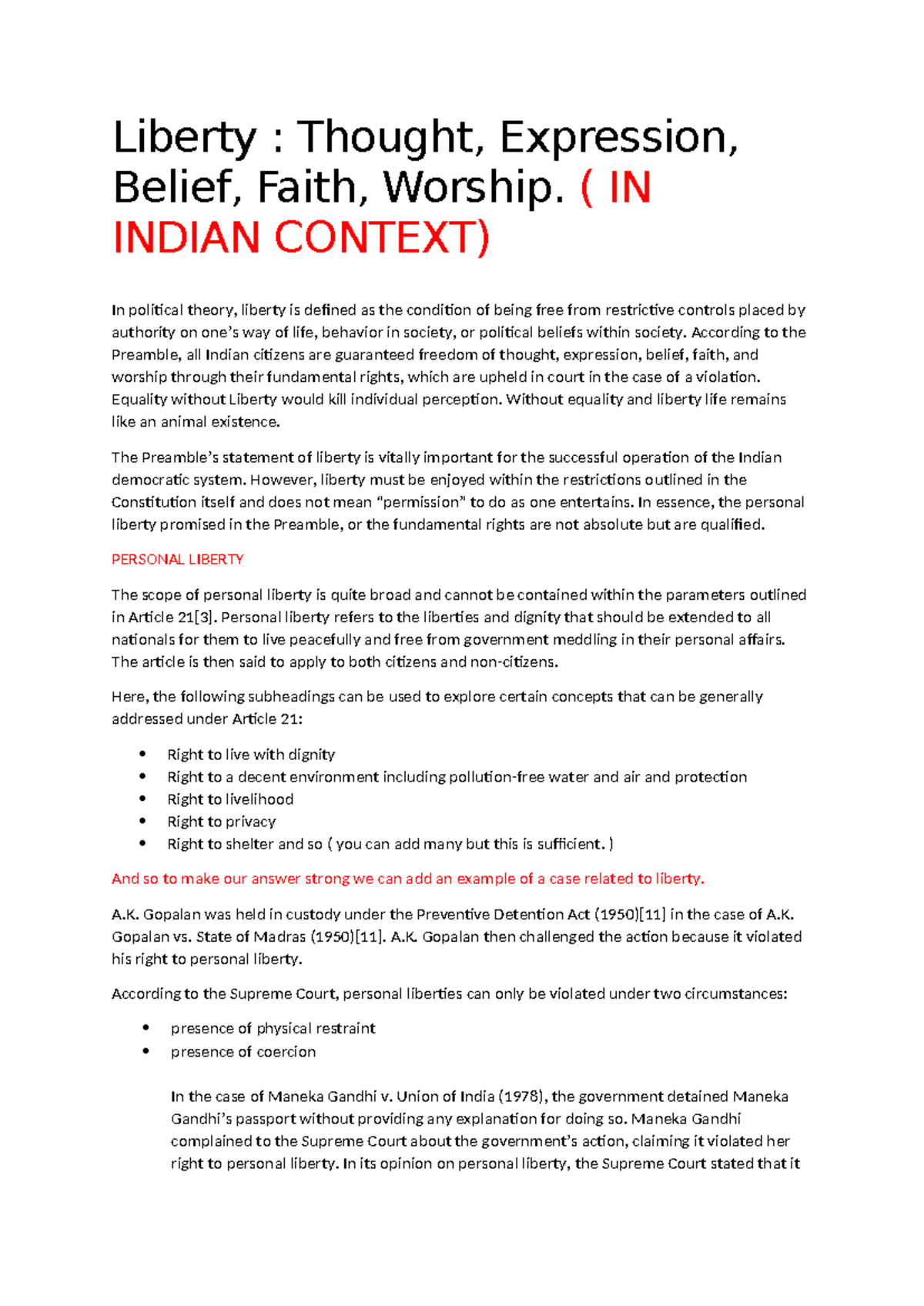 Liberty - Summary VAC constitutional values and fundamental duties ...