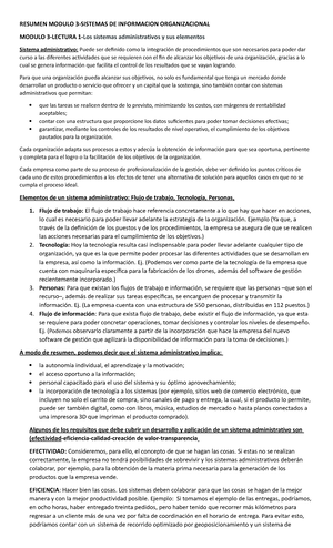 Resumen SIO - M1 y M2 - Sistemas de Información Organizacionales (M1-01) Estructura: Organigrama ...