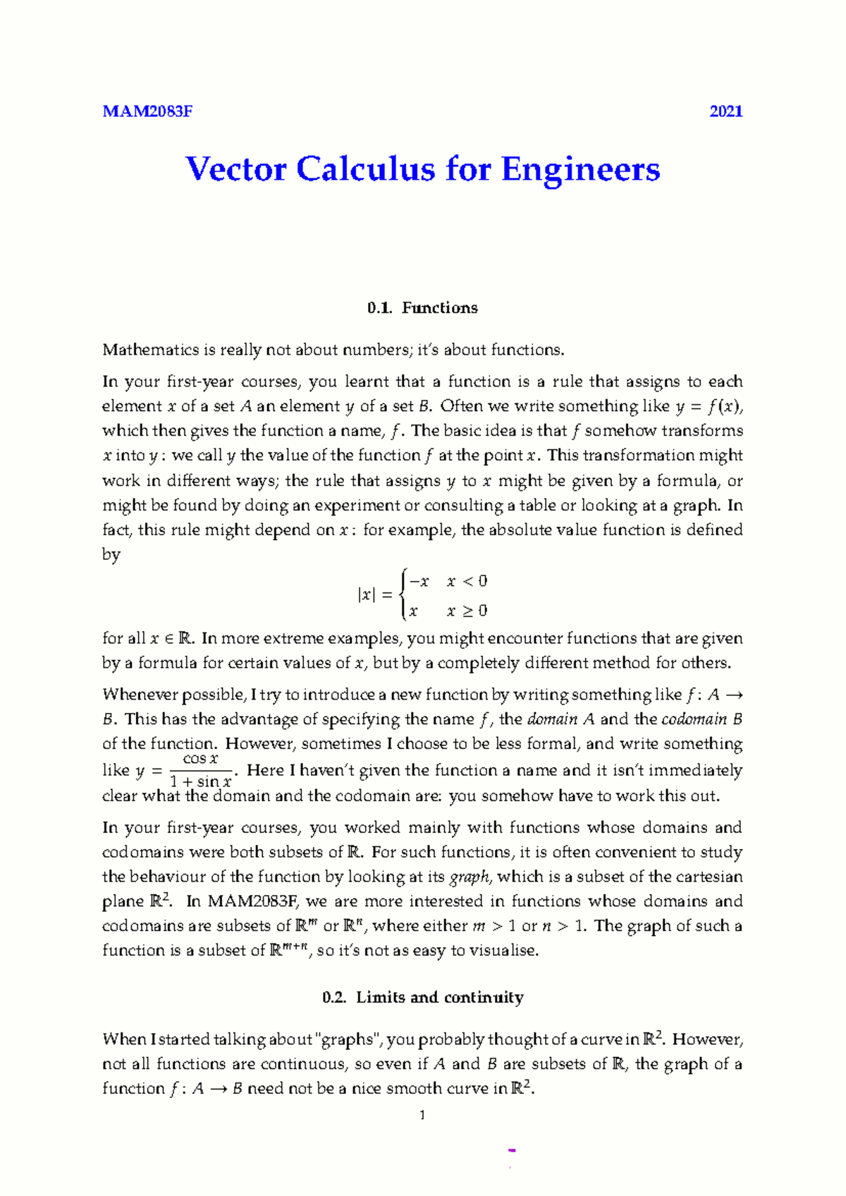 00 Revision - MAM2083F 2021 Vector Calculus for Engineers Functions ...