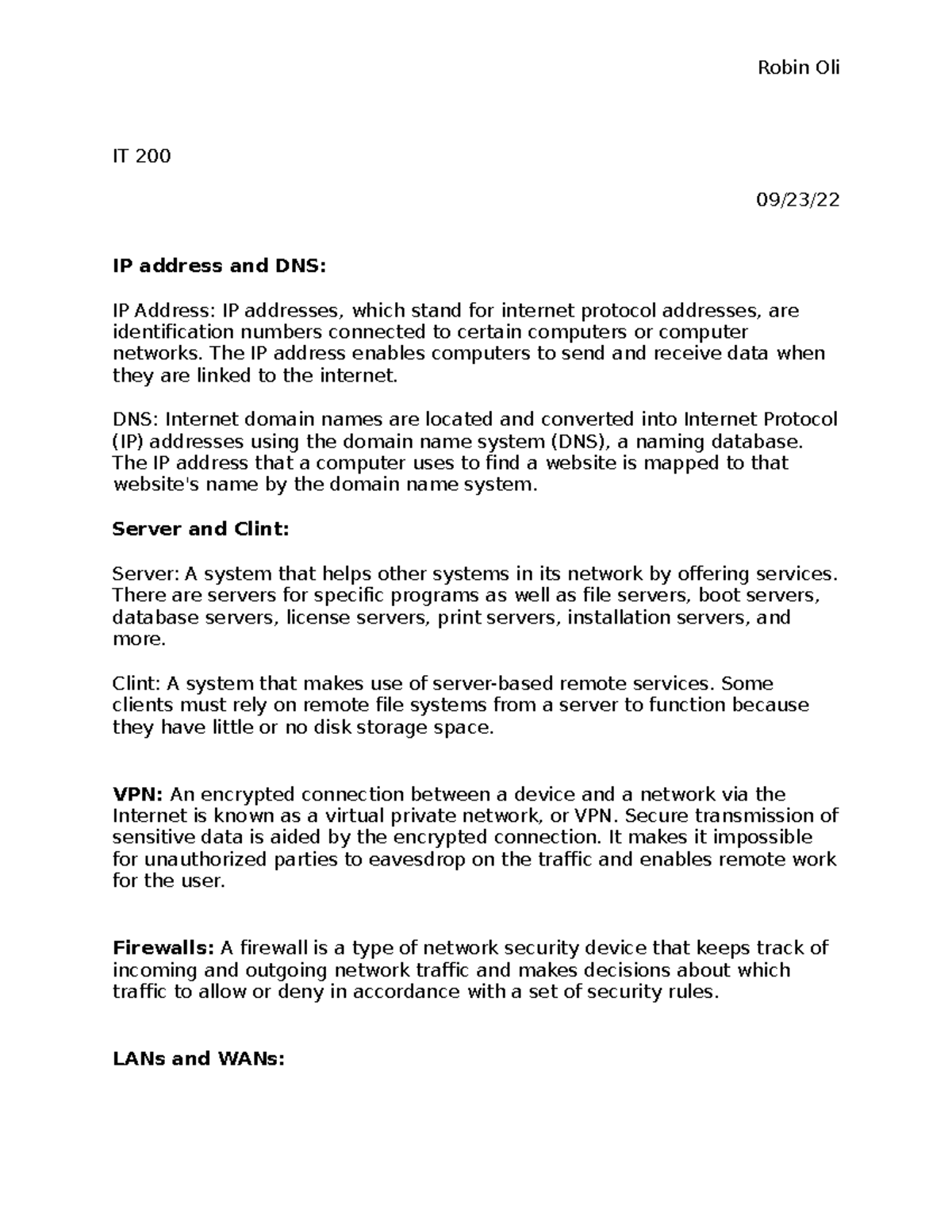 Module 3 project - Notes - IT 200 09/23/ IP address and DNS: IP Address ...